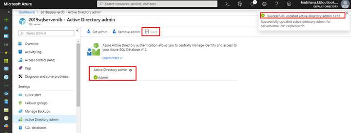 Azure Active Directory User/Group And Azure SQL Database
